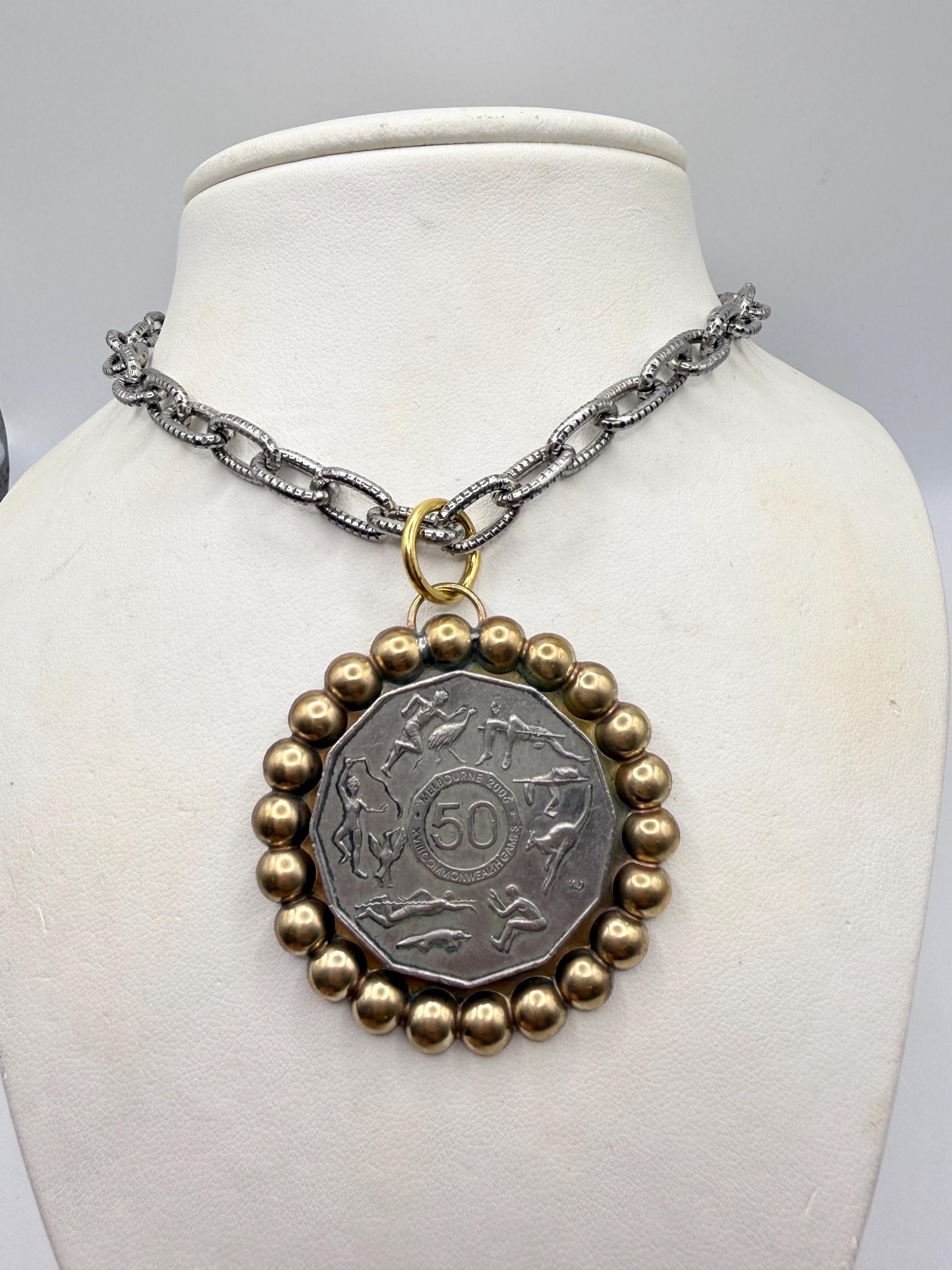 Two-tone Coin Medallion Chain Necklace - Etsy