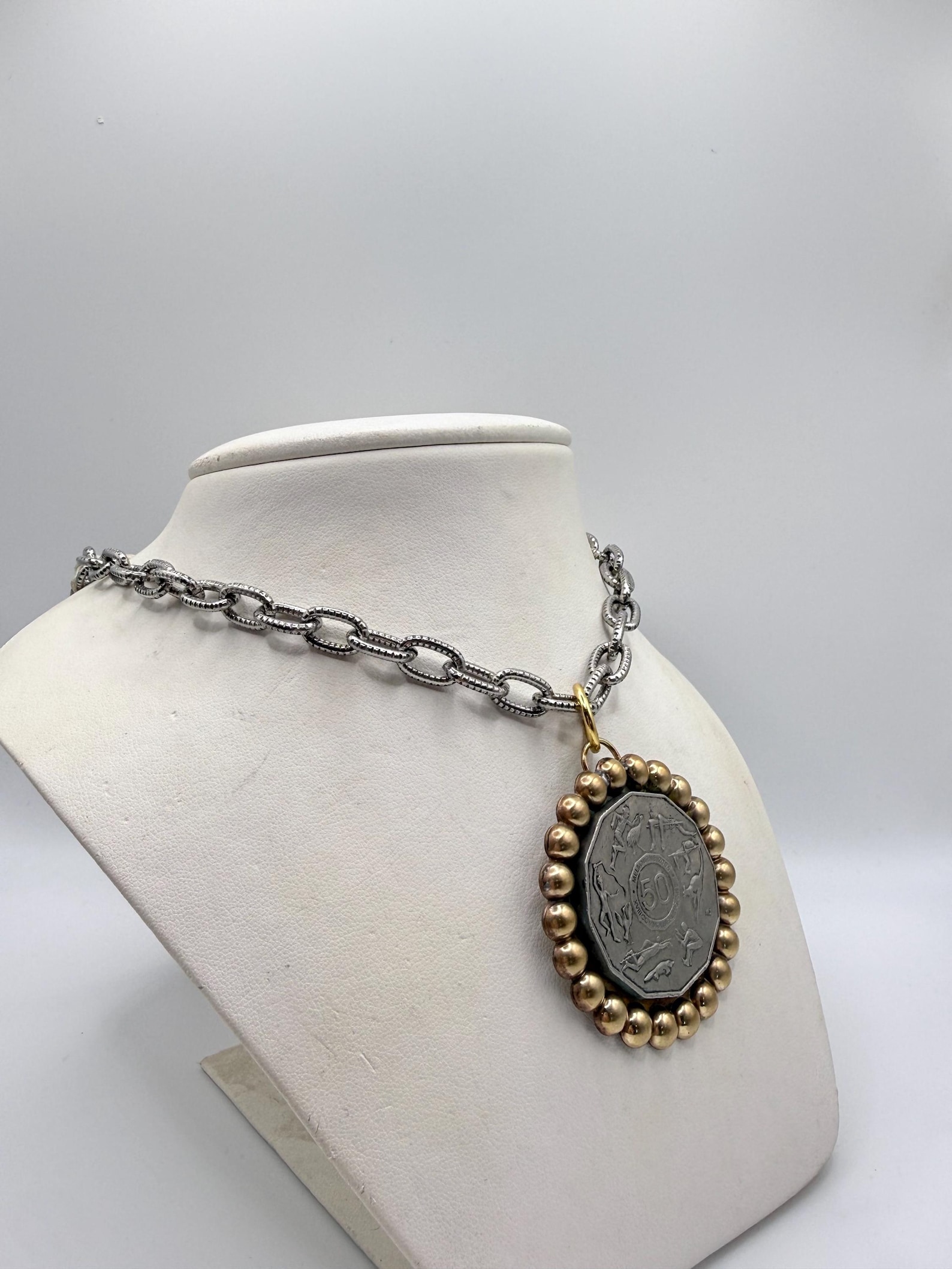 Two-tone Coin Medallion Chain Necklace - Etsy