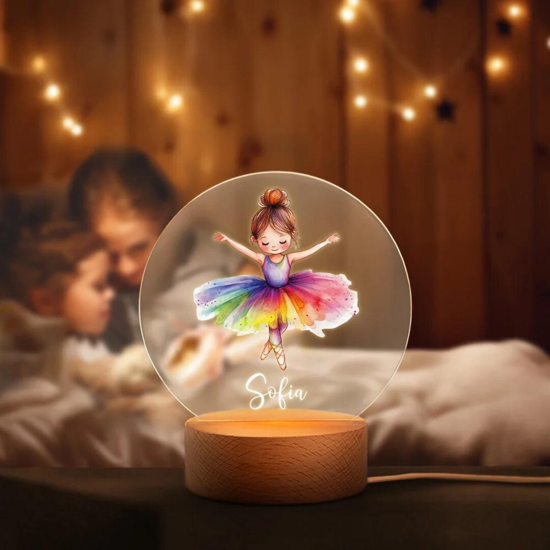 Custom Name Cartoon Ballerina Girl LED Night Light, Acrylic Night Lamp ...
