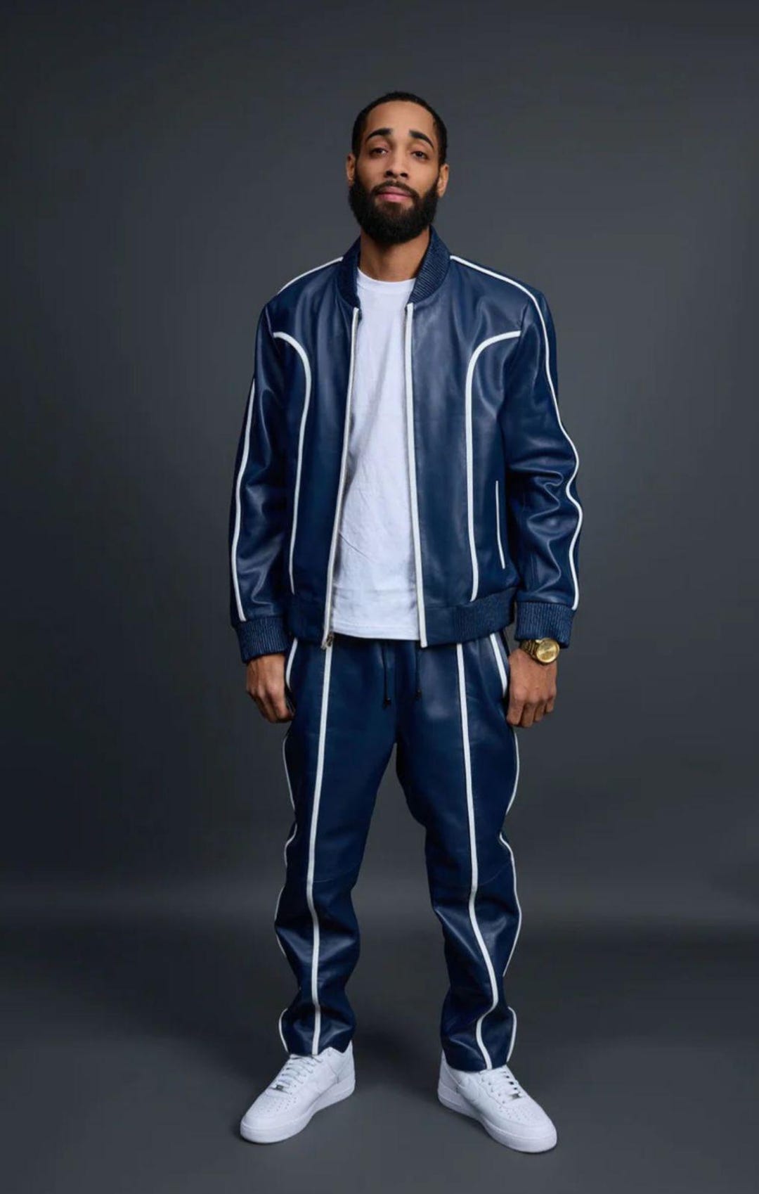 Handmade Men Blue Premium Leather Tracksuit - Jogging Style Men's ...