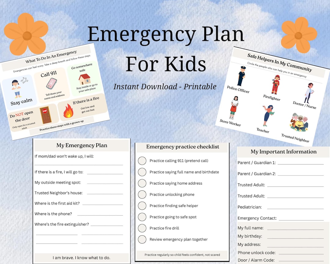 Emergency Plan for Kids Printable PDF | Family Safety & 911 Practice ...