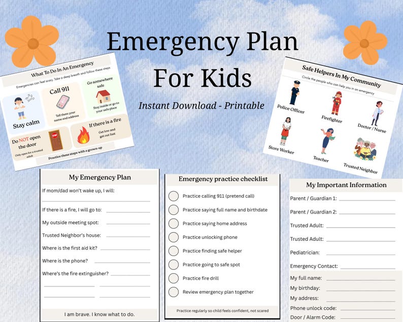 Emergency Plan for Kids Printable PDF | Family Safety & 911 Practice ...