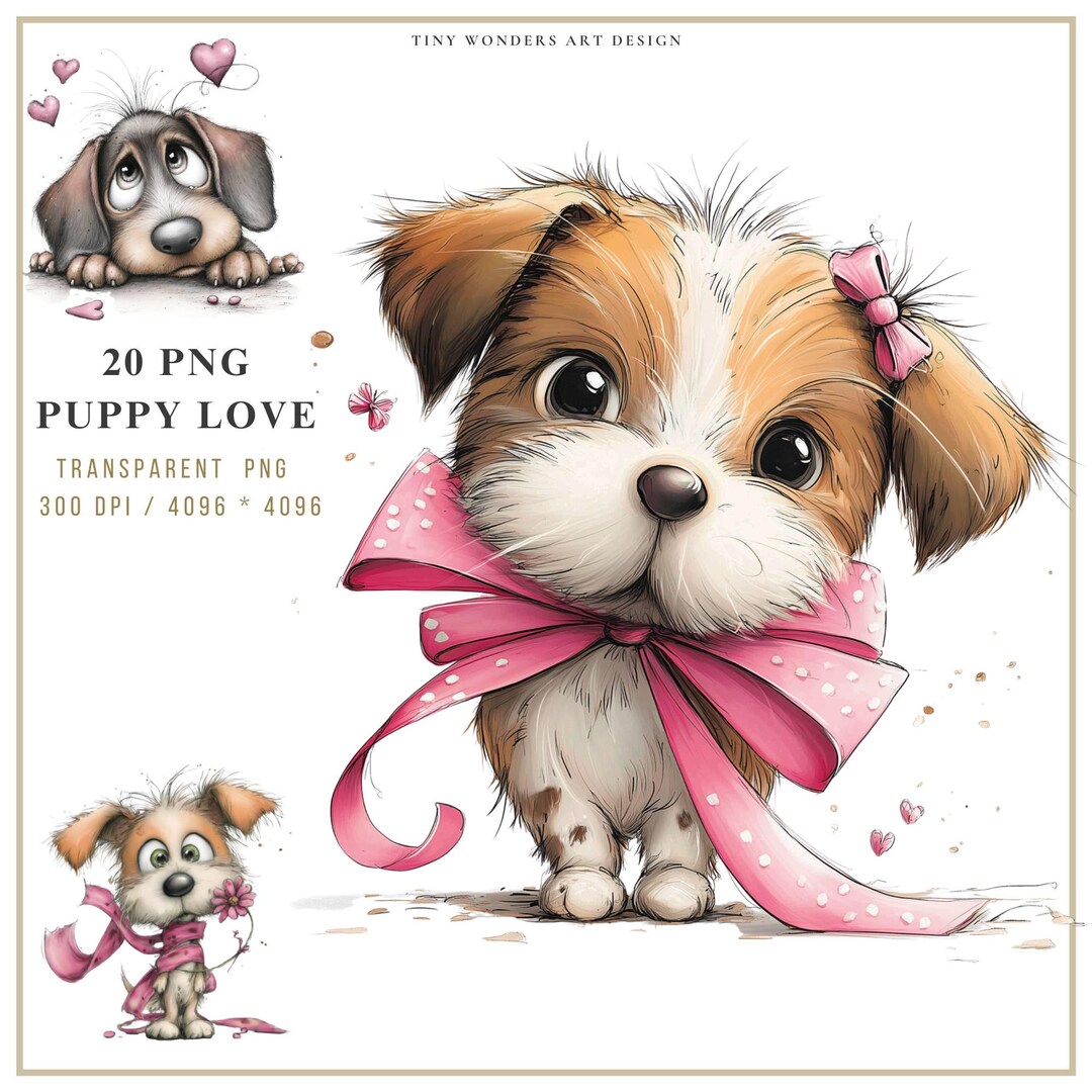 Puppy Love Clipart PNG | Valentine Dog Illustrations | Sweet Romantic ...