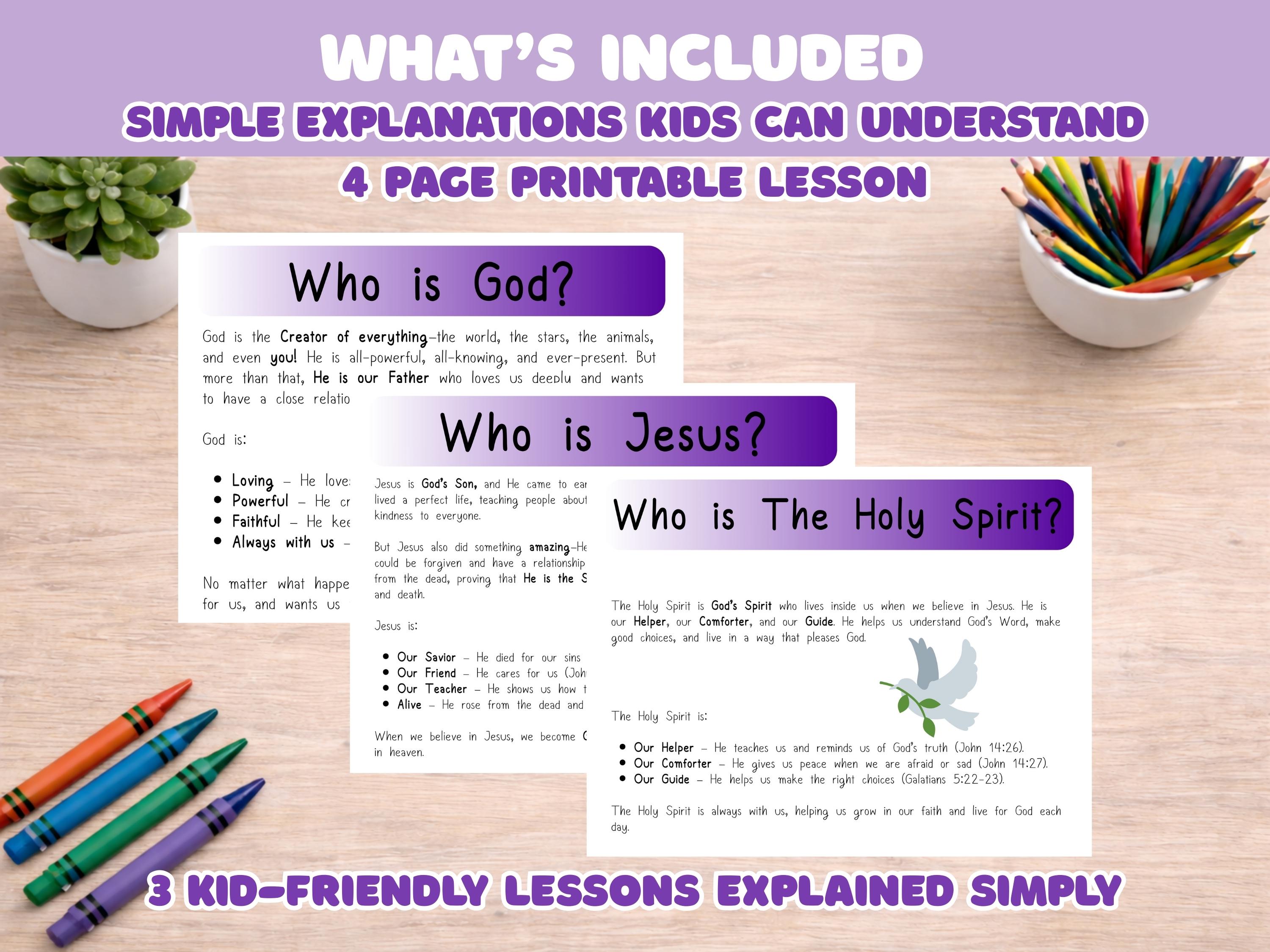 Meet the Trinity for Kids Printable | Who is God Jesus Holy Spirit ...