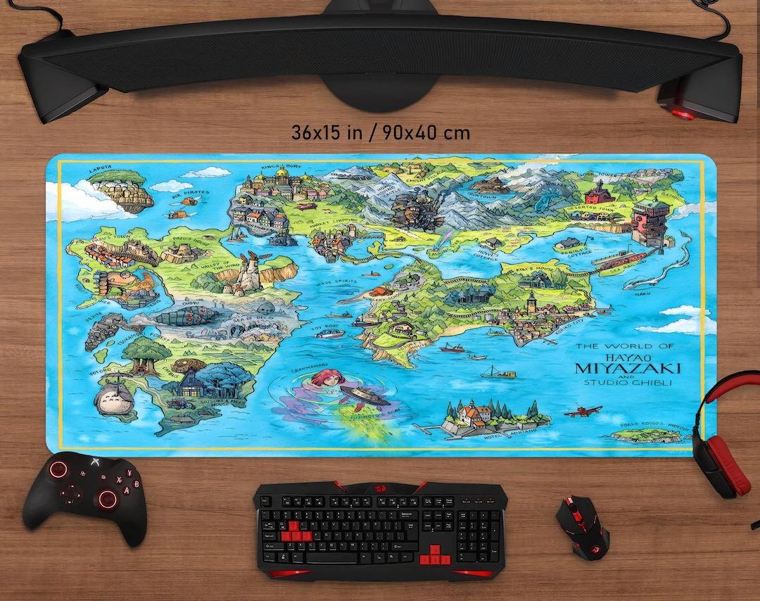 Studio Ghibli Map Desk Mat | Ghibli World Map Mouse Pad | Large Desk ...