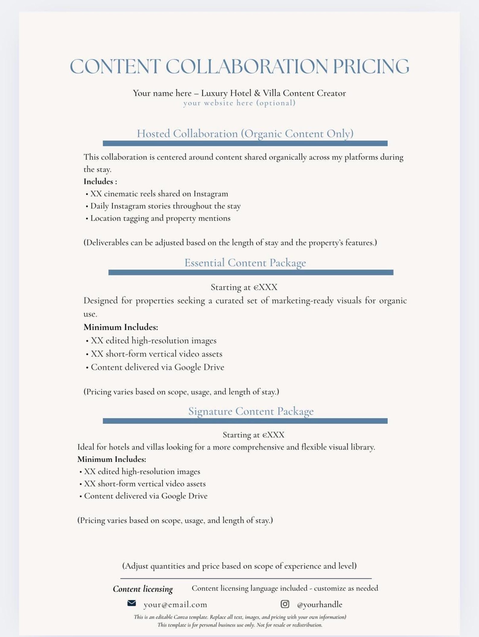 Luxury Hotel Media Kit & Pricing Canva Template | Content Creator ...