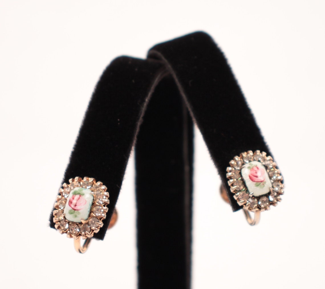 40s 50s Vargas Painted Earrings // Screw Back - Etsy