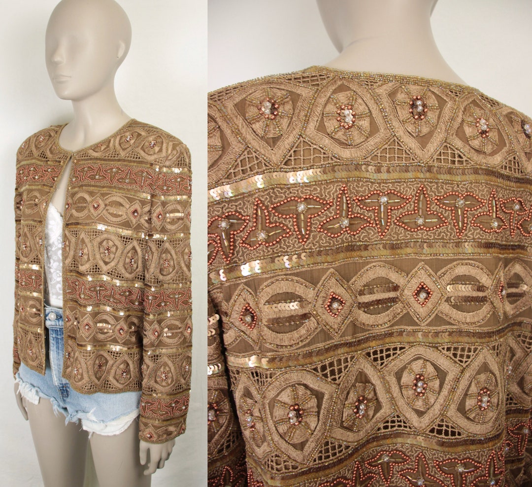 Vtg Scala Silk Beaded Jacket // Sequins and Shoulder Pads - Etsy