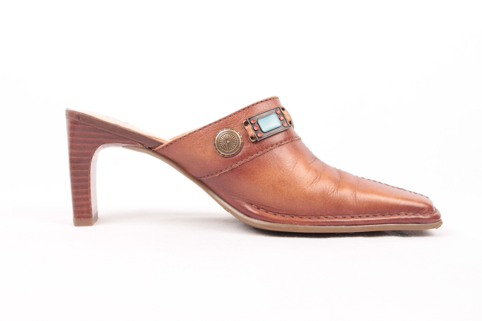 Brown Leather Mules // Southwestern Accents // Sz 6 - Etsy
