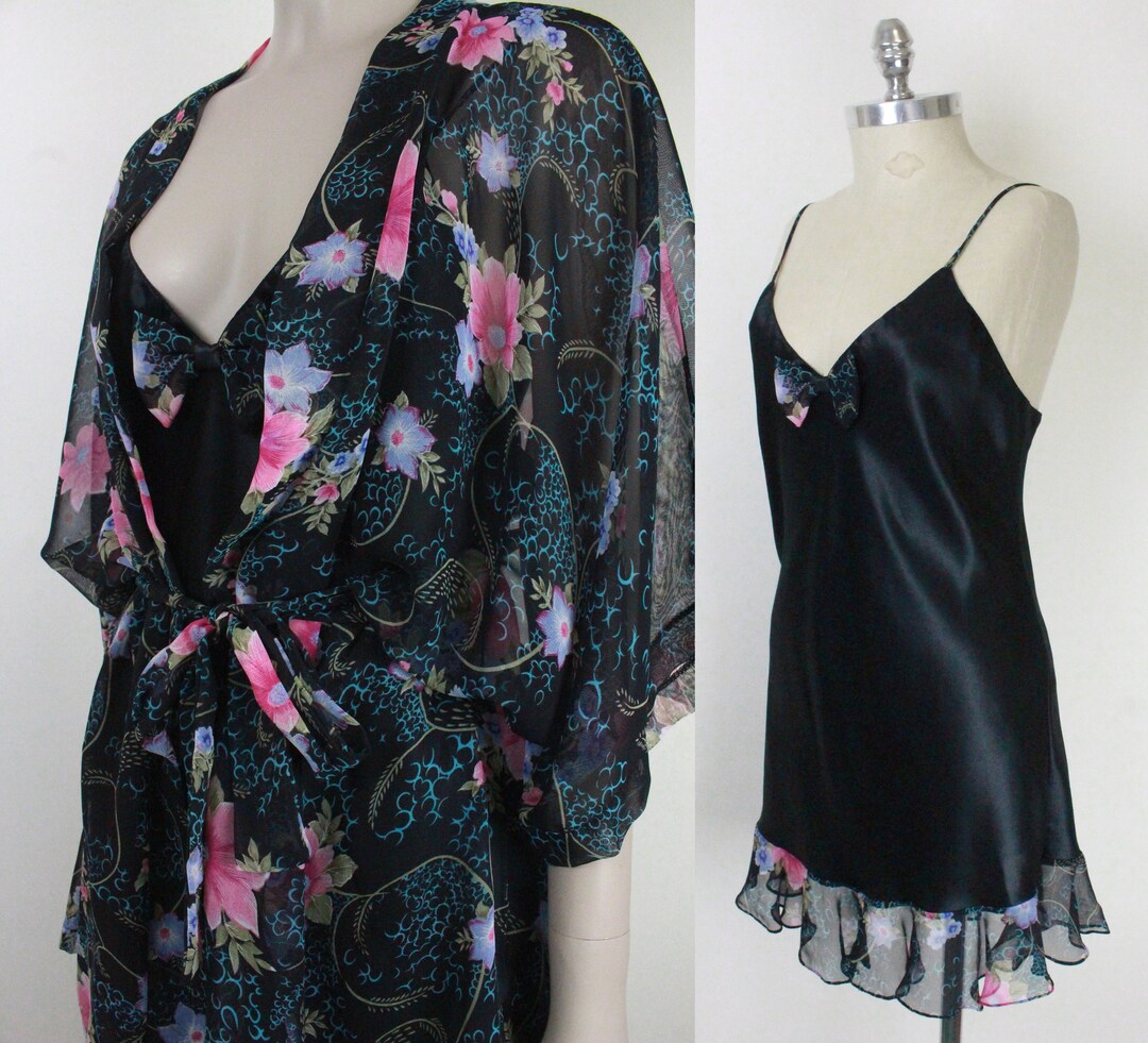 Intime Tender Moments Robe and Chemise Set // Floral Print - Etsy