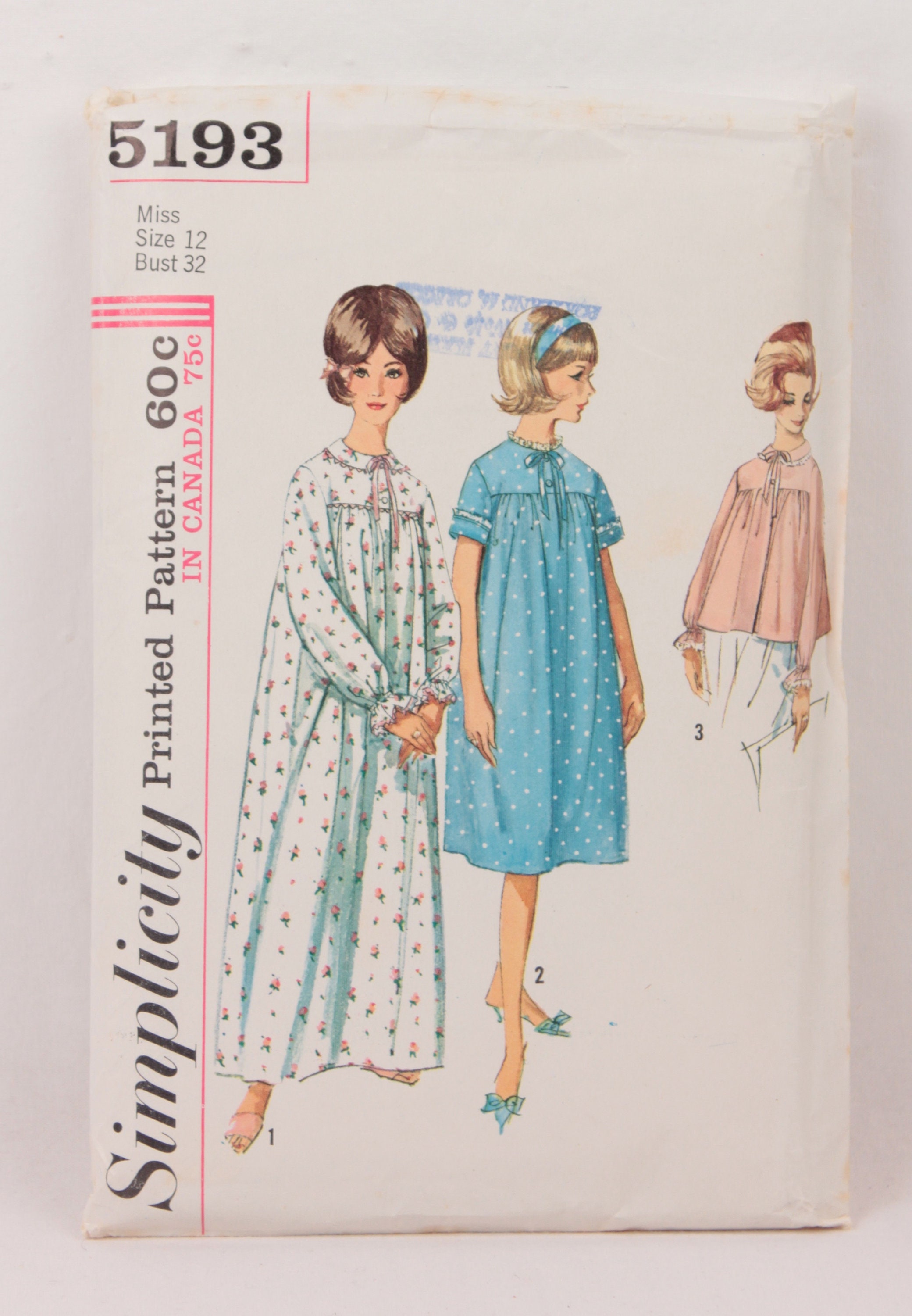 1960s Simplicity 5193 // Bed Jacket and Night Gown in Two Lengths - Etsy