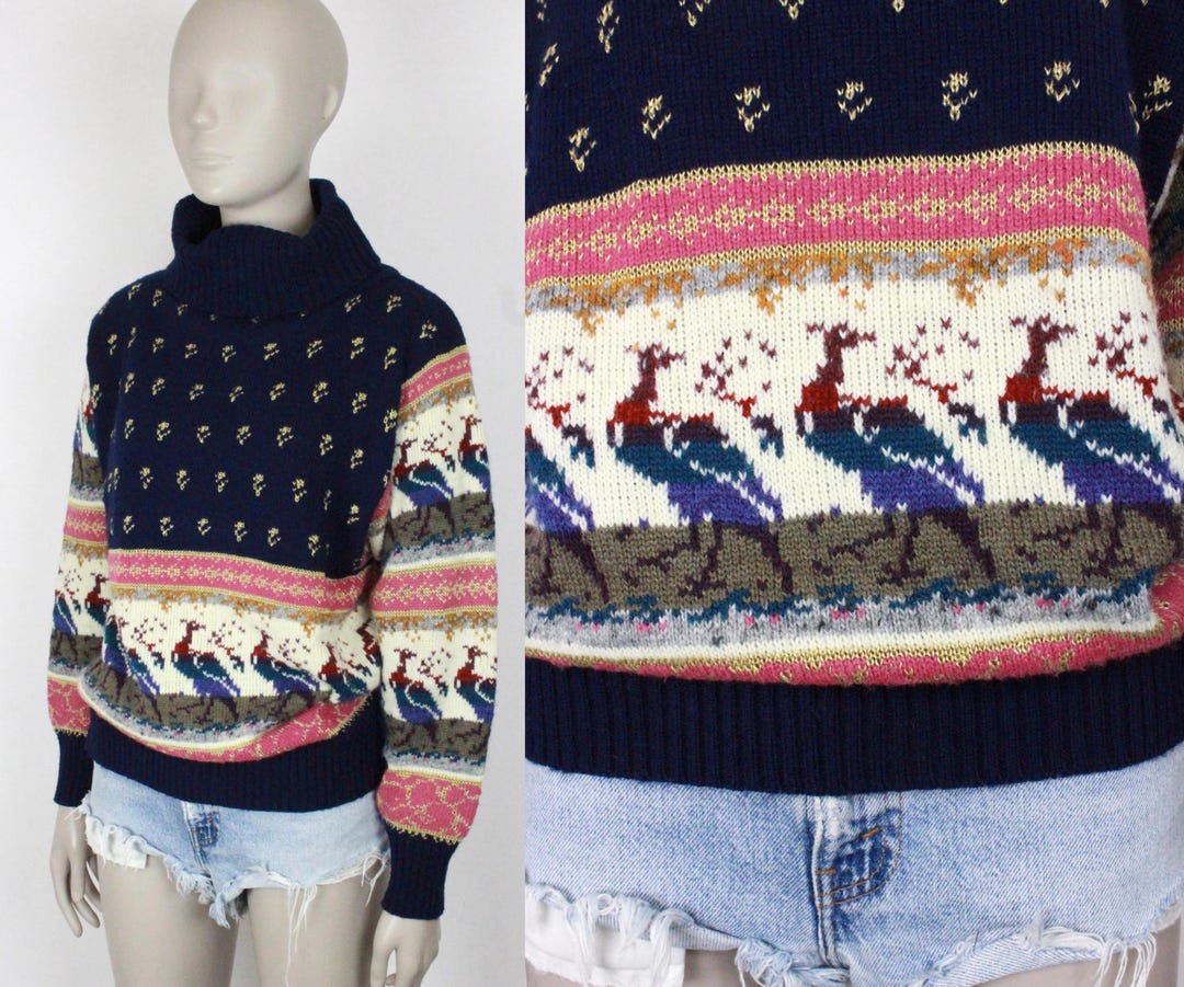 80s 90s Intarsia Sweater // Peacock Pattern - Etsy