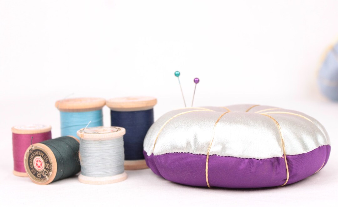 Vintage Satin Pin Cushion // Blue and Purple - Etsy
