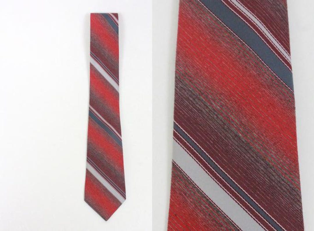 Vintage Ketch Tie // Red Grey Stripes - Etsy