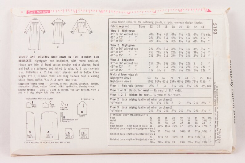 1960s Simplicity 5193 // Bed Jacket and Night Gown in Two Lengths - Etsy