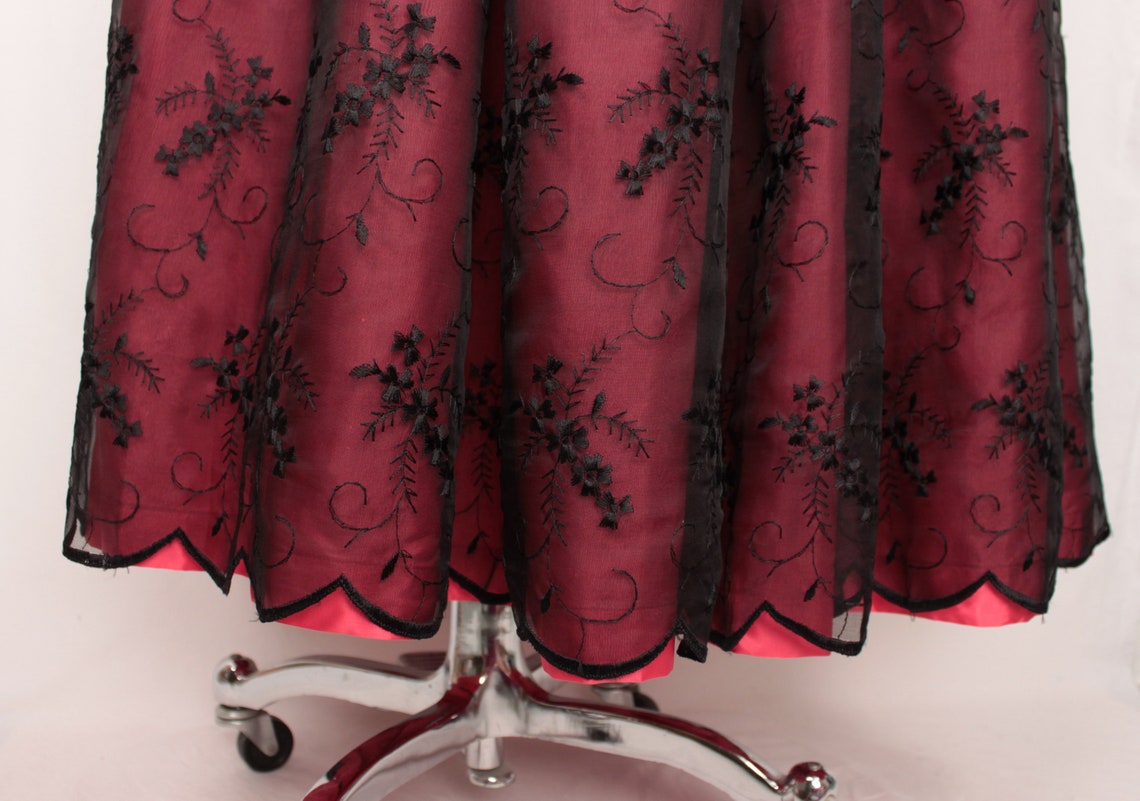Vintage Formal Maxi // Embroidered Overlay // Black and Bright - Etsy