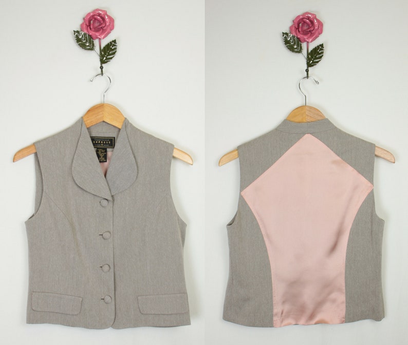 80s 90s Wool Blend Vest // Pink Satin Back // Express - Etsy