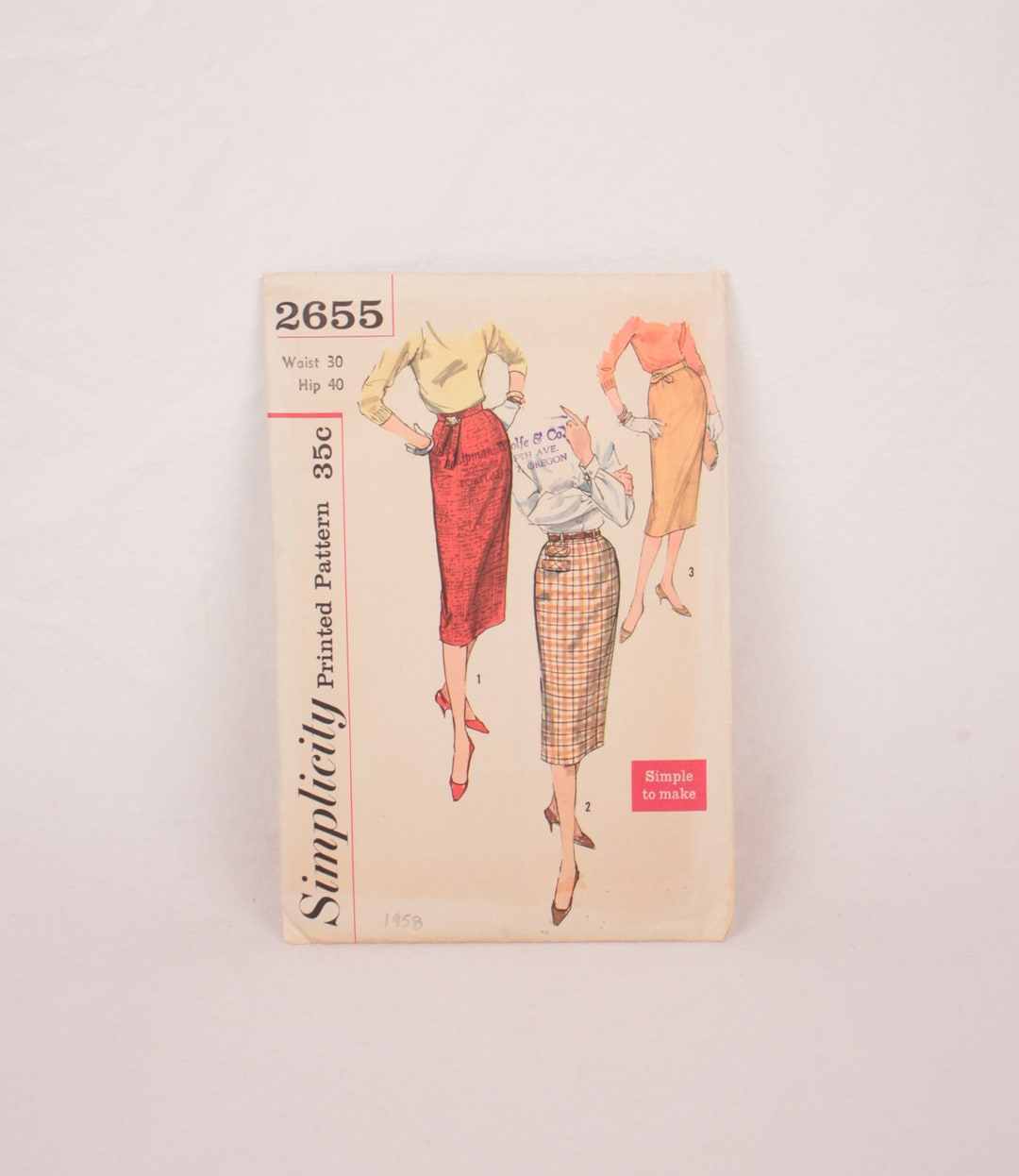1950s Simplicity 2655 // Belted Sheath Skirts // Waist 30 Hip 40 - Etsy
