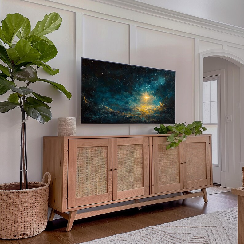 Celestial Frame TV Art, Moody Cosmic Landscape TV Decor, Serene Starry ...