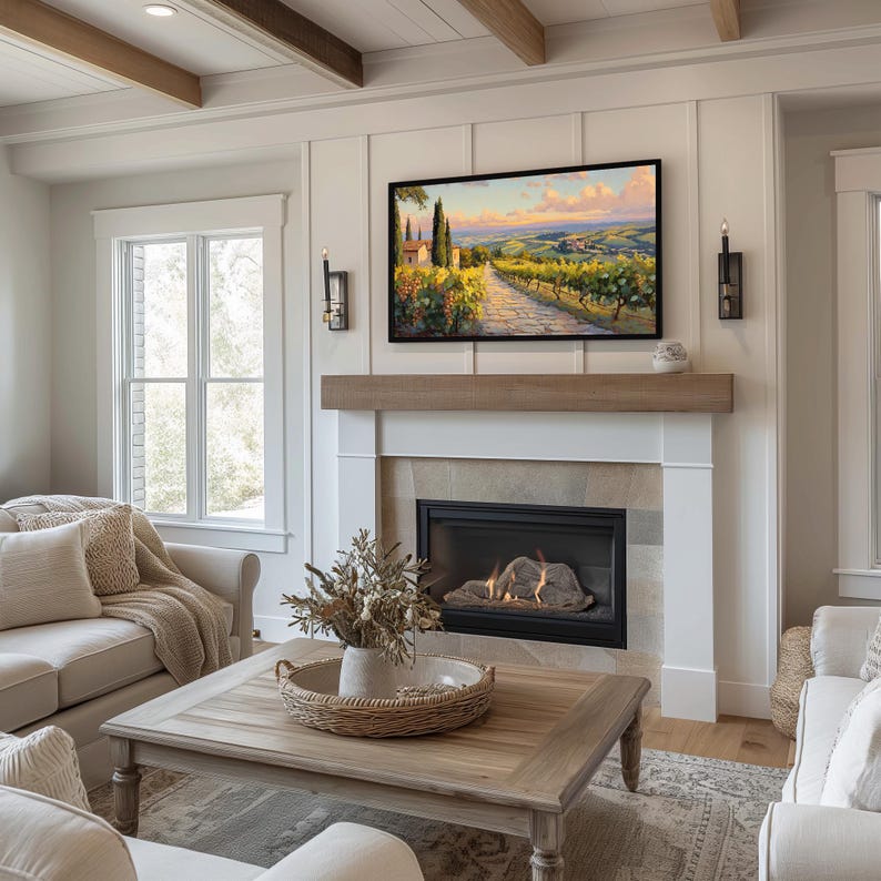 Rustic Vineyard Frame TV Art, Sunlit Pathway Landscape, Tuscan Country ...