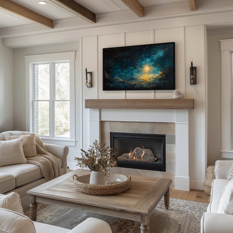 Celestial Frame TV Art, Moody Cosmic Landscape TV Decor, Serene Starry ...