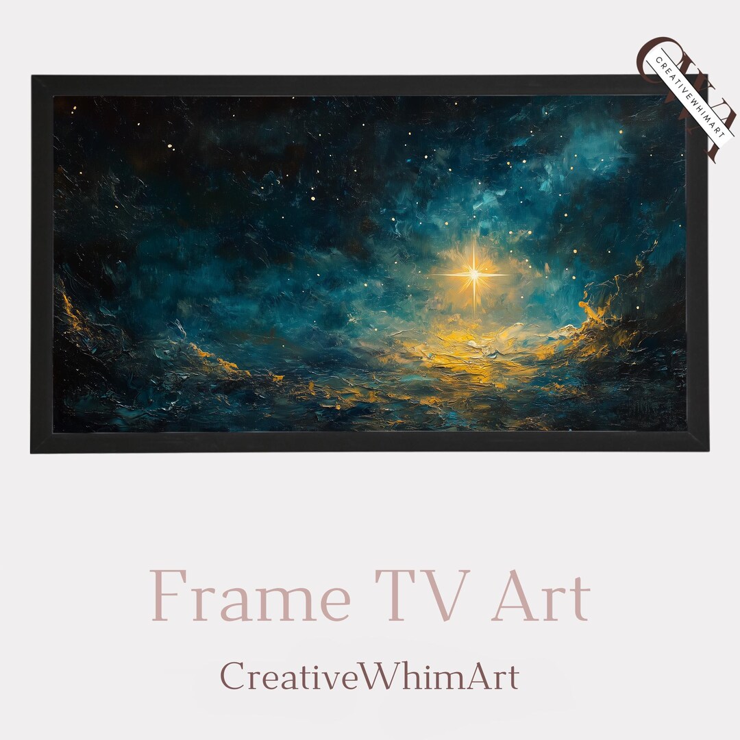 Celestial Frame TV Art, Moody Cosmic Landscape TV Decor, Serene Starry ...