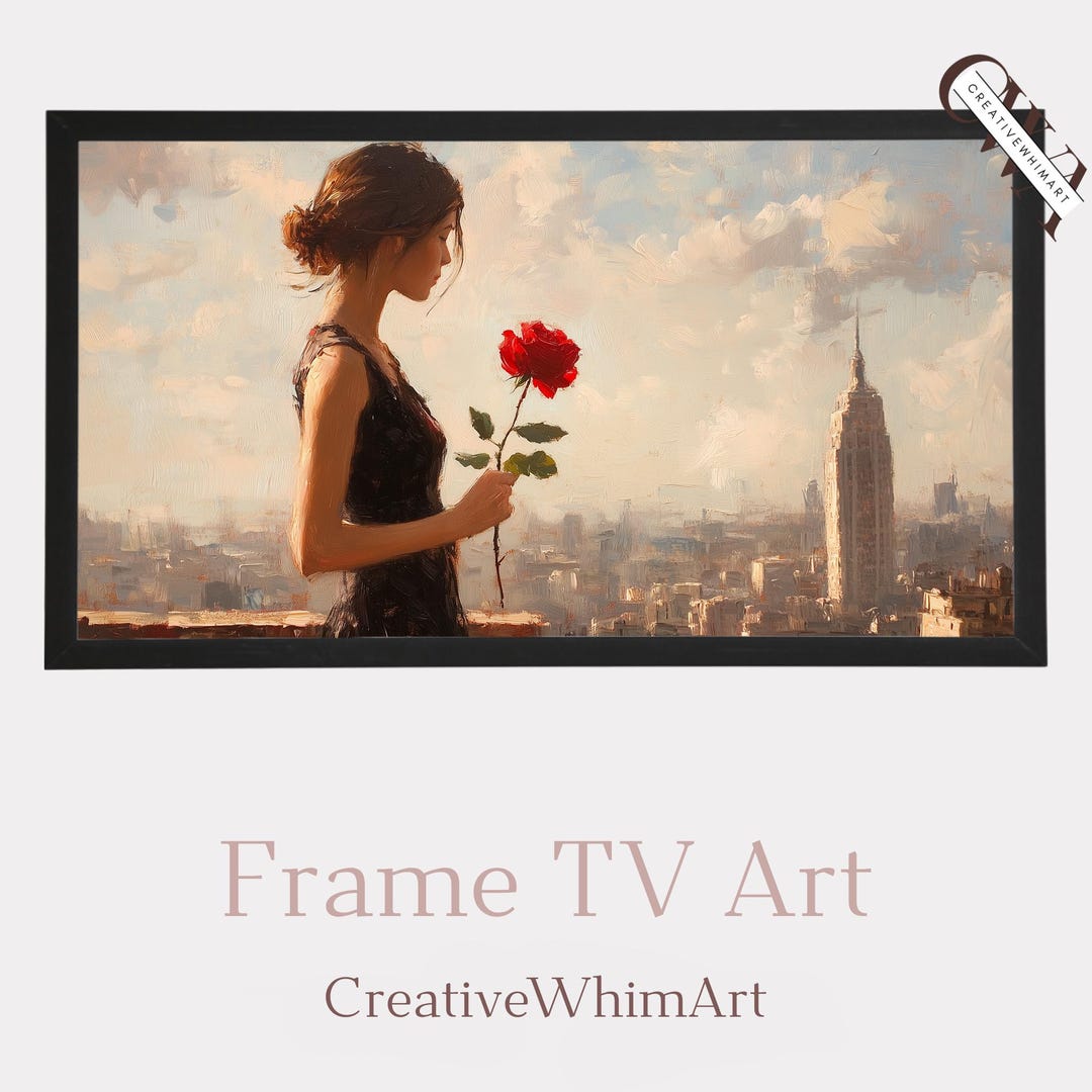 Moody Romantic Frame TV Art, Classic Portrait of Woman With Rose ...