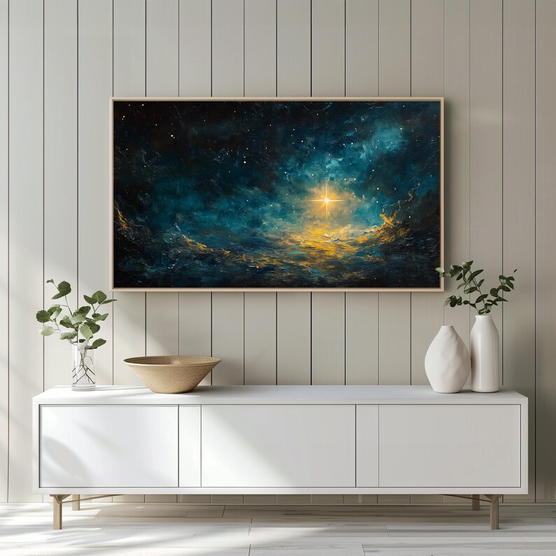 Celestial Frame TV Art, Moody Cosmic Landscape TV Decor, Serene Starry ...