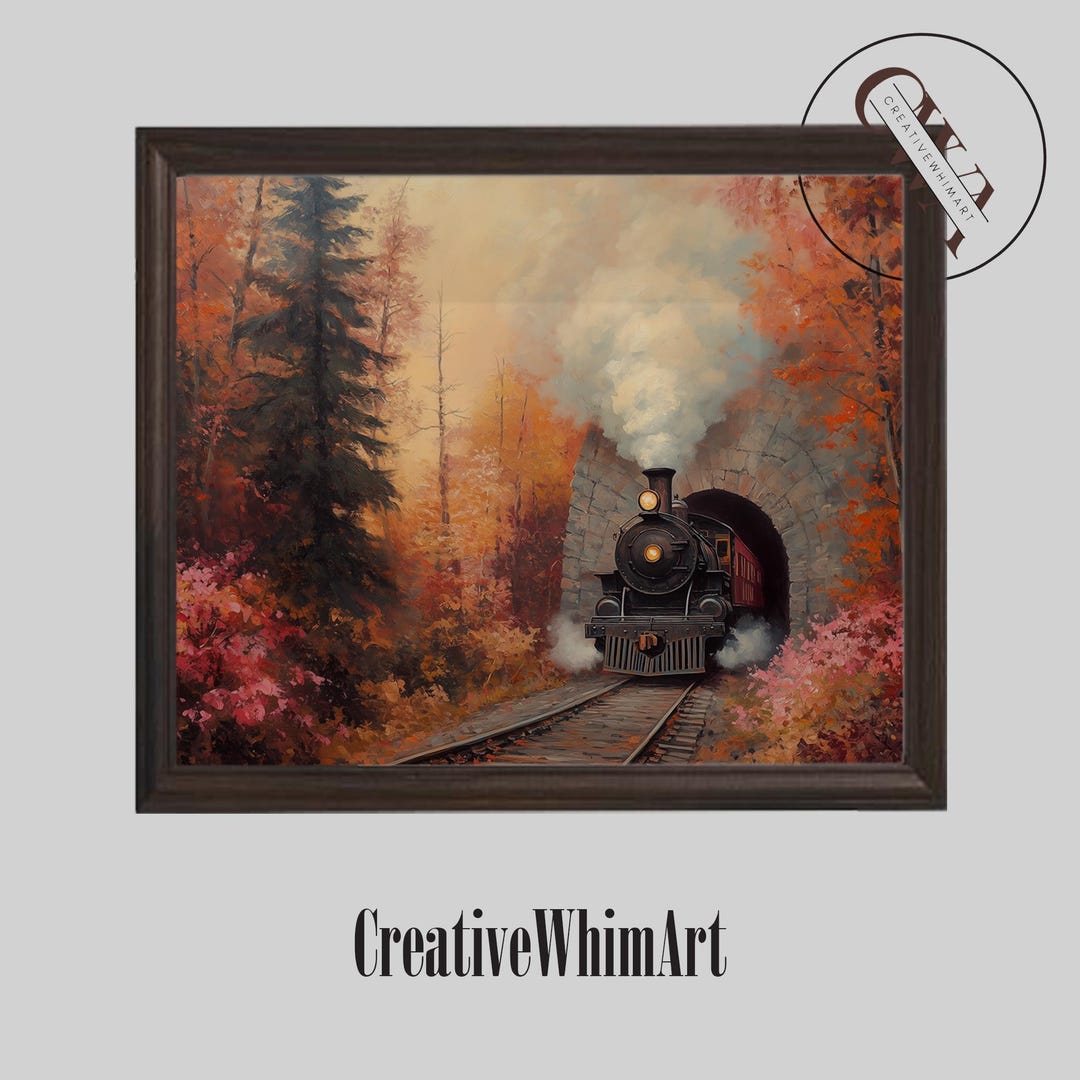 Vintage Steam Locomotive Printable - Autumn Railway Scene, Moody ...