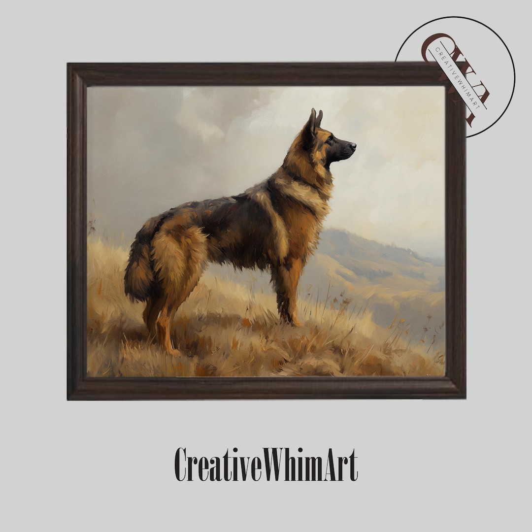 Regal German Shepherd Printable - Majestic Dog Painting, Rustic ...