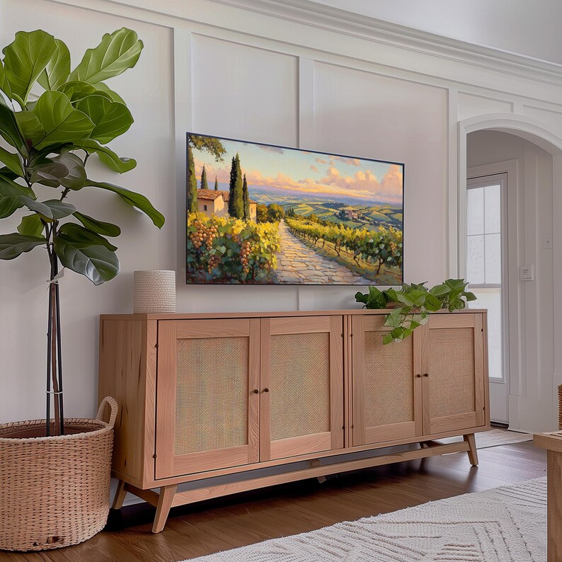 Rustic Vineyard Frame TV Art, Sunlit Pathway Landscape, Tuscan Country ...