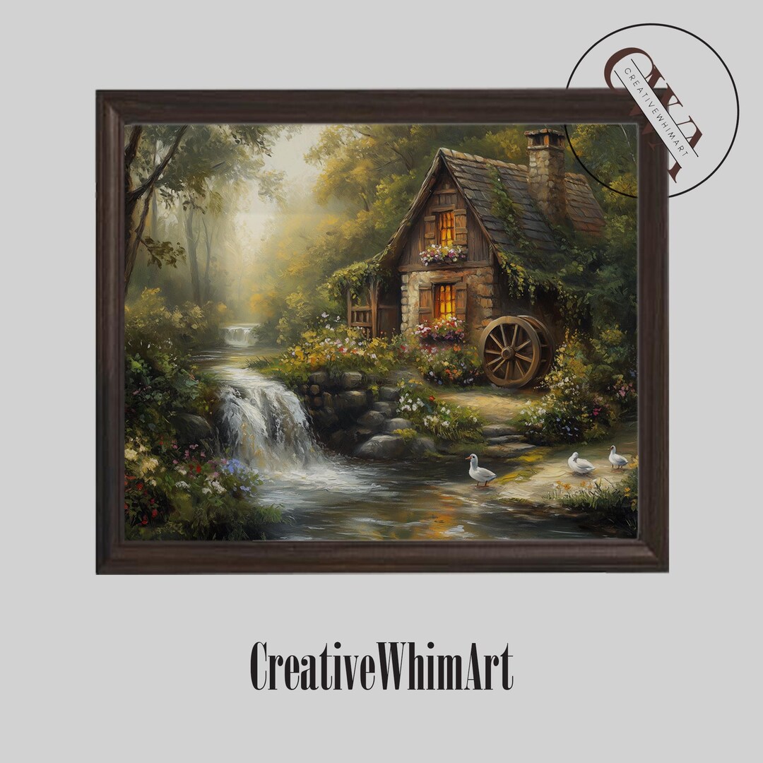 Rustic Woodland Watermill Cottage - Cozy Cottagecore Landscape ...