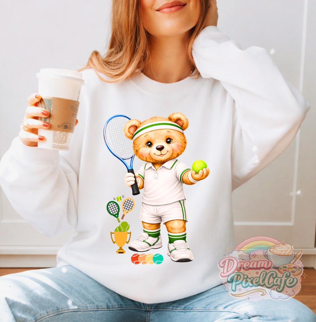 Cute Tennis Bear PNG Sublimation Design, Teddy Bear Playing Tennis ...