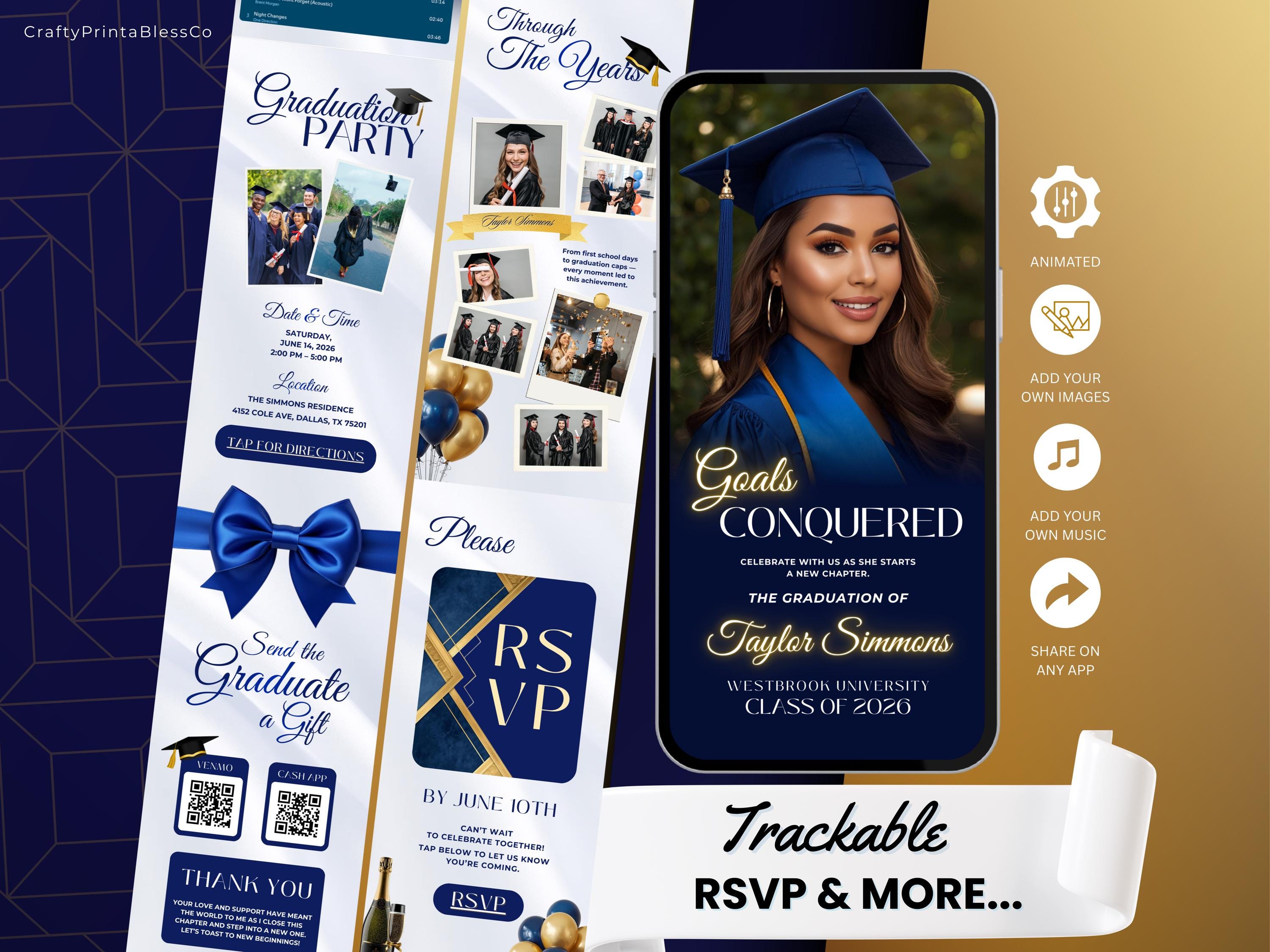 Digital Animated Graduation Invitation Template, Grad Announcement ...