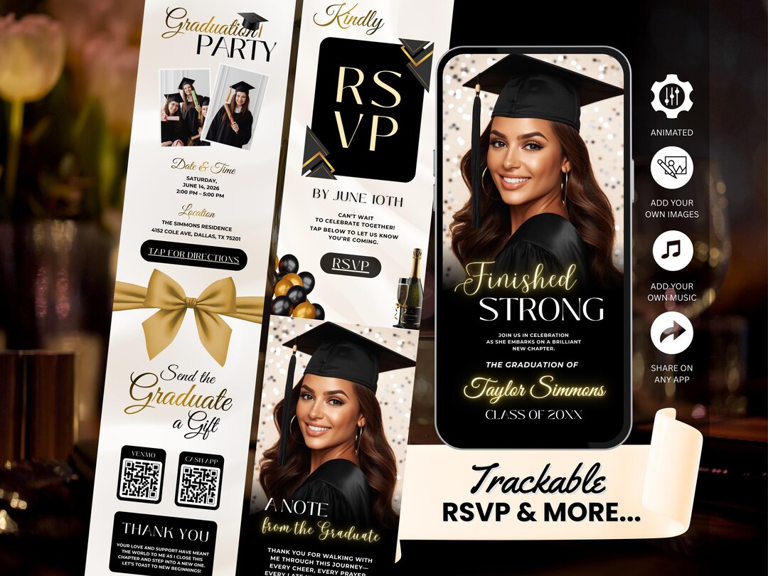 Digital Animated Graduation Invitation Template, Grad Announcement ...