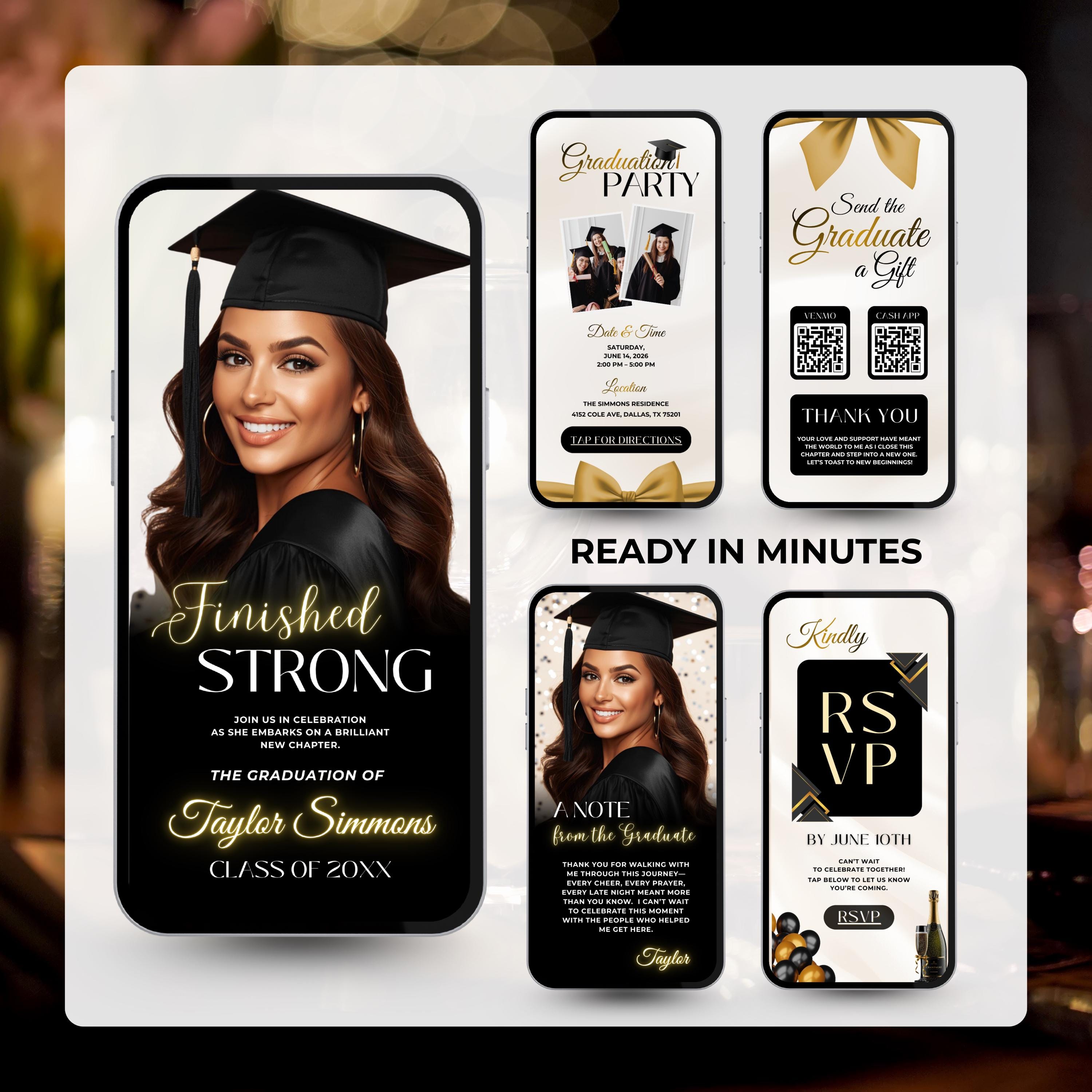 Digital Animated Graduation Invitation Template, Grad Announcement ...
