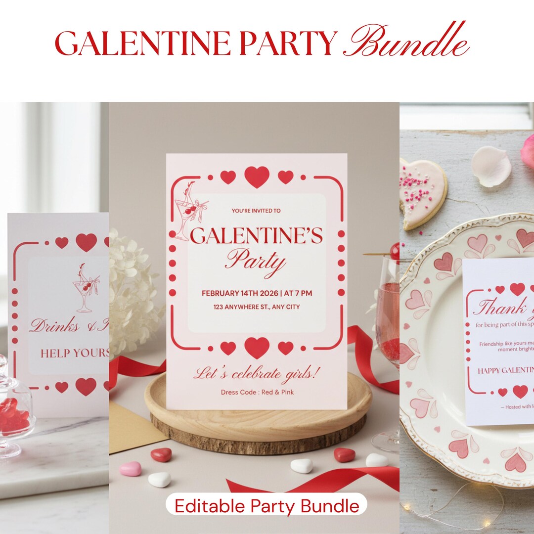 Galentine’s Day Girls Night Dinner Party Bundle – Editable Friendship ...