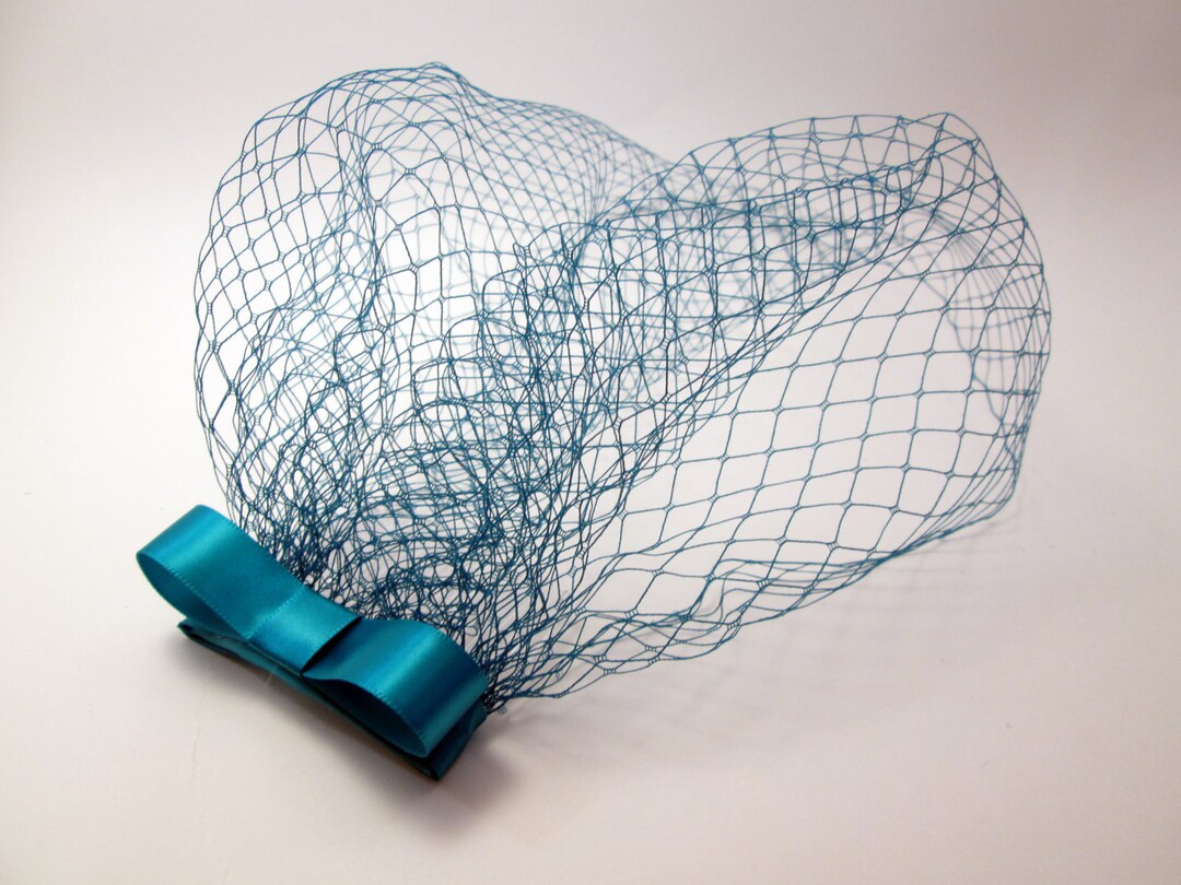Turquoise Vintage Inspired Birdcage Veil Blusher Bow Fascinator ...