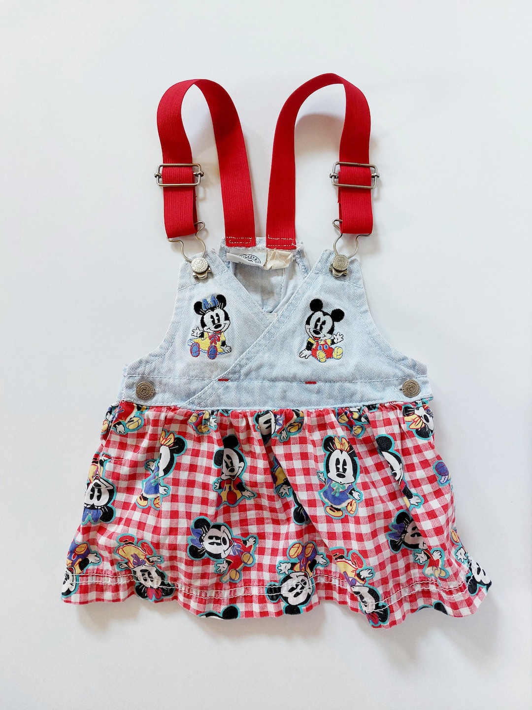 Baby Mickey & Minnie Gingham/denim Overalls Dress Size 12 Months ...