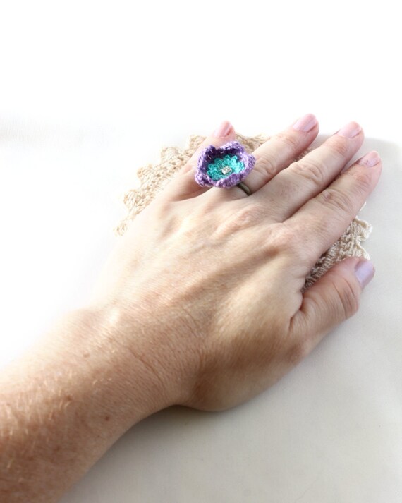 Items similar to Crochet Ring - Ring - Flower Ring - Crochet Jewelry ...