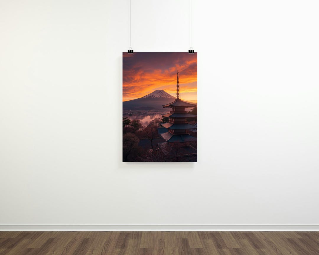 Mt. Fuji and the Sunset – Canva AI Digital Art Template. Japanese ...
