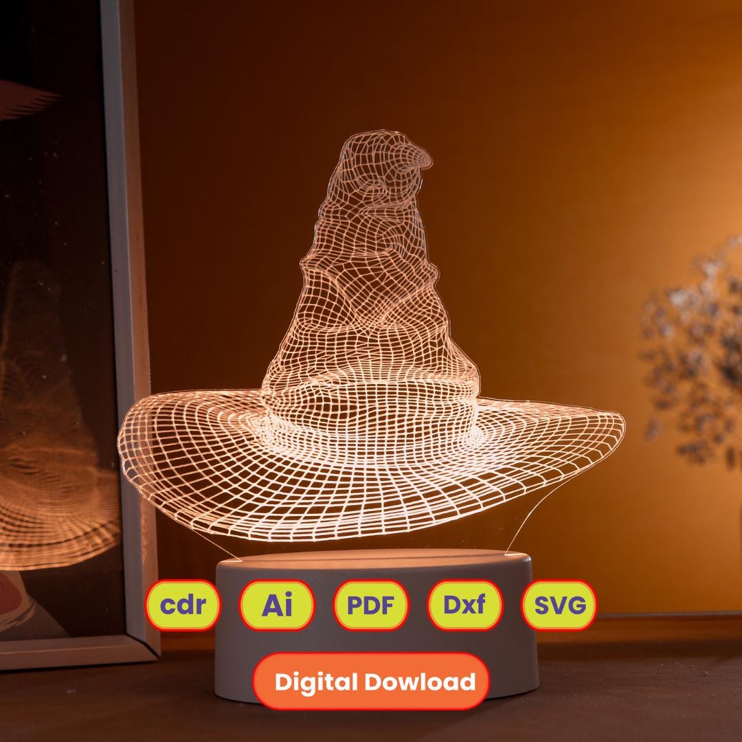 3D Sorting Hat, Harry Potter Vector Lamp File, Plan for CNC Laser ...