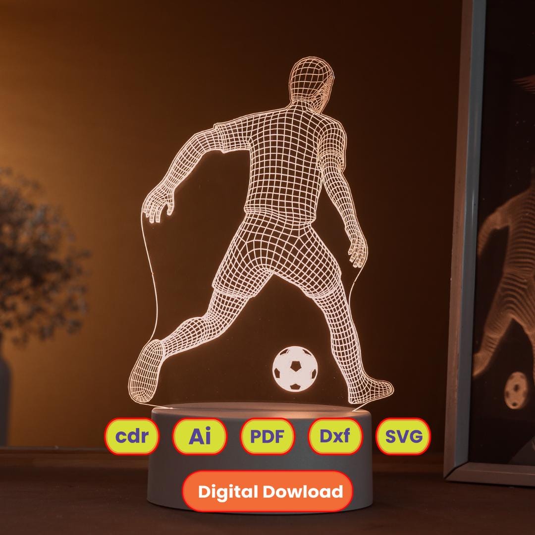3D Soccer Player, Vector Lamp File, Plan for CNC Laser Engraving, SVG ...