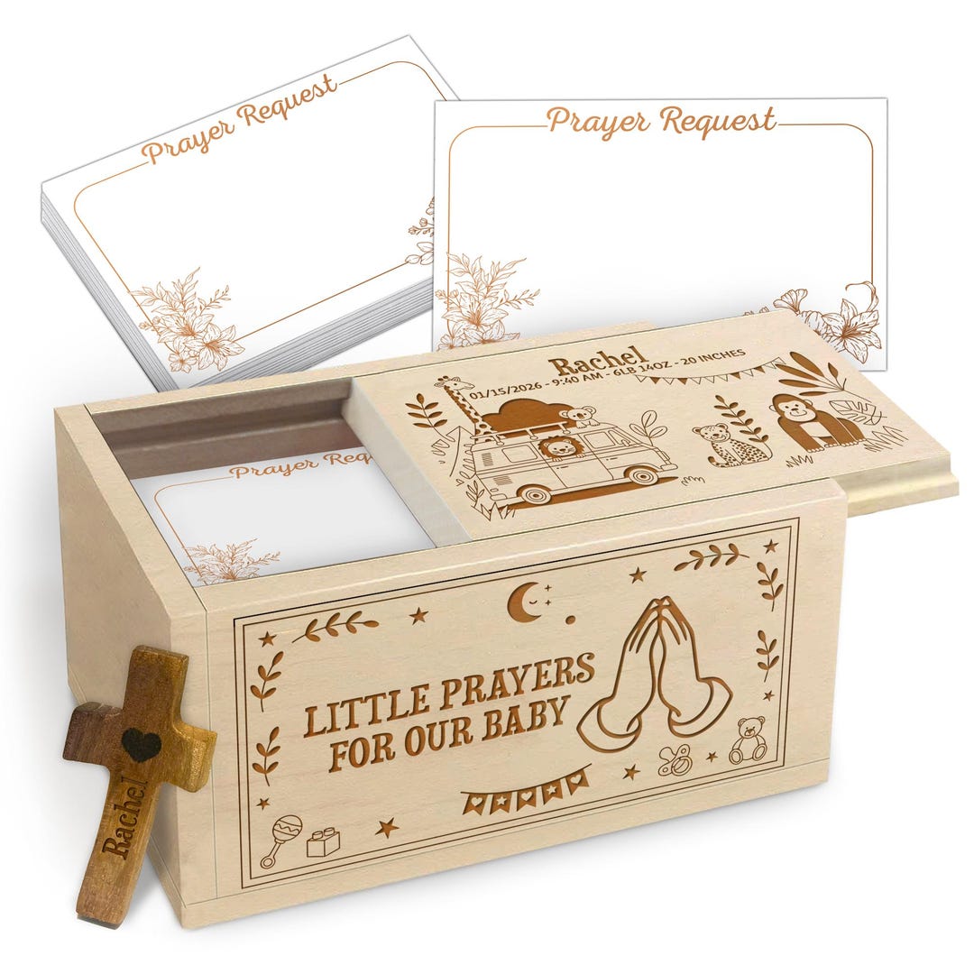 Prayer Box for Baby With 100 Prayer Request Cards & Wooden Cross ...