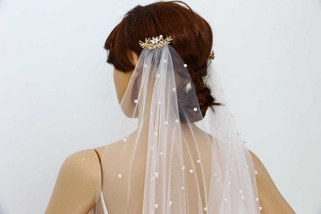 Wedding Veils With Hair Piece,vintage Drape Veil With Pearls - Etsy