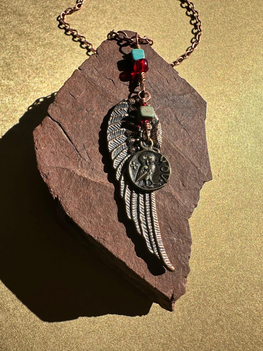 Red Copper Wing and Owl of Athena Coin Chain Necklace - Etsy