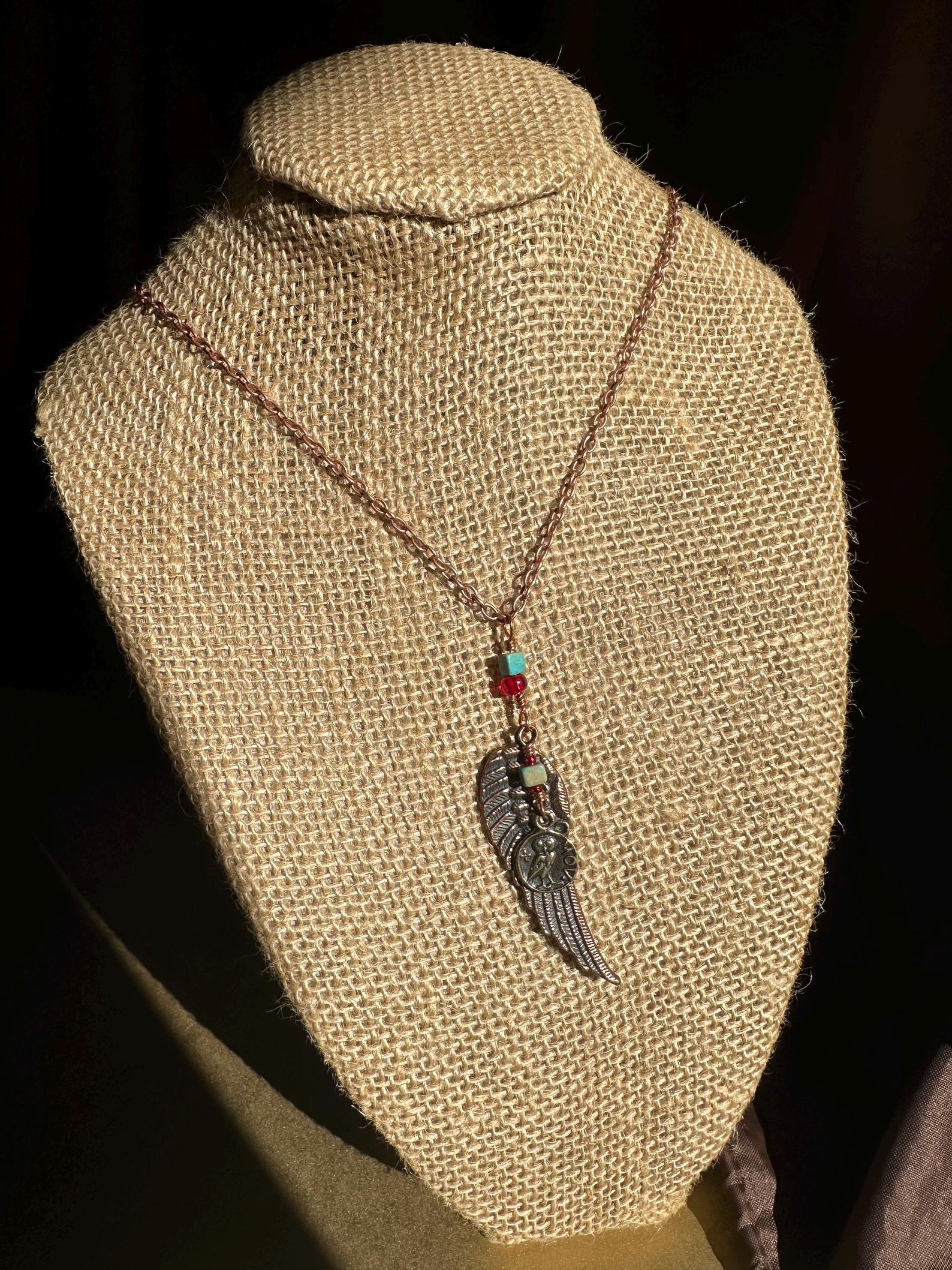 Red Copper Wing and Owl of Athena Coin Chain Necklace - Etsy