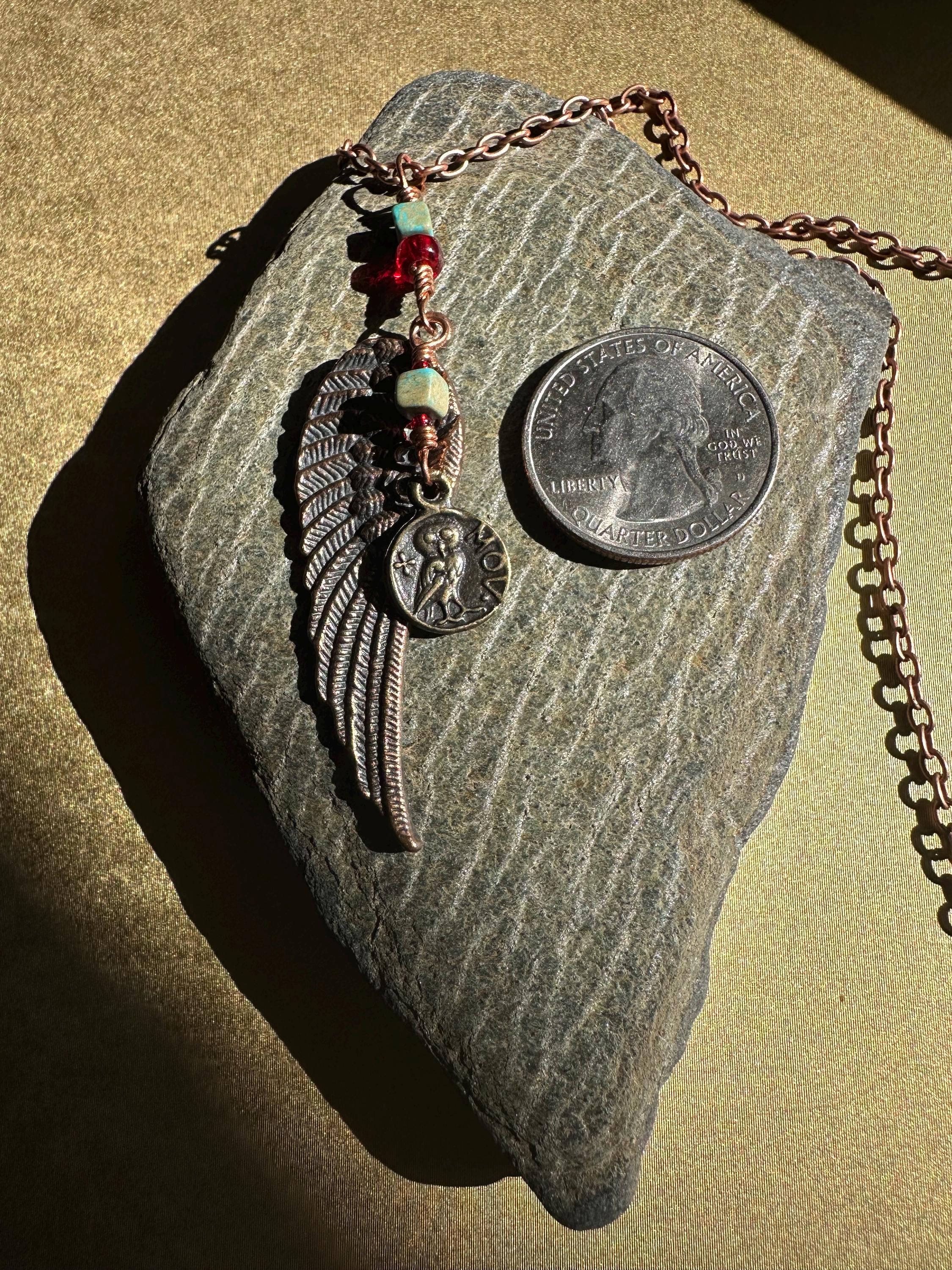 Red Copper Wing and Owl of Athena Coin Chain Necklace - Etsy