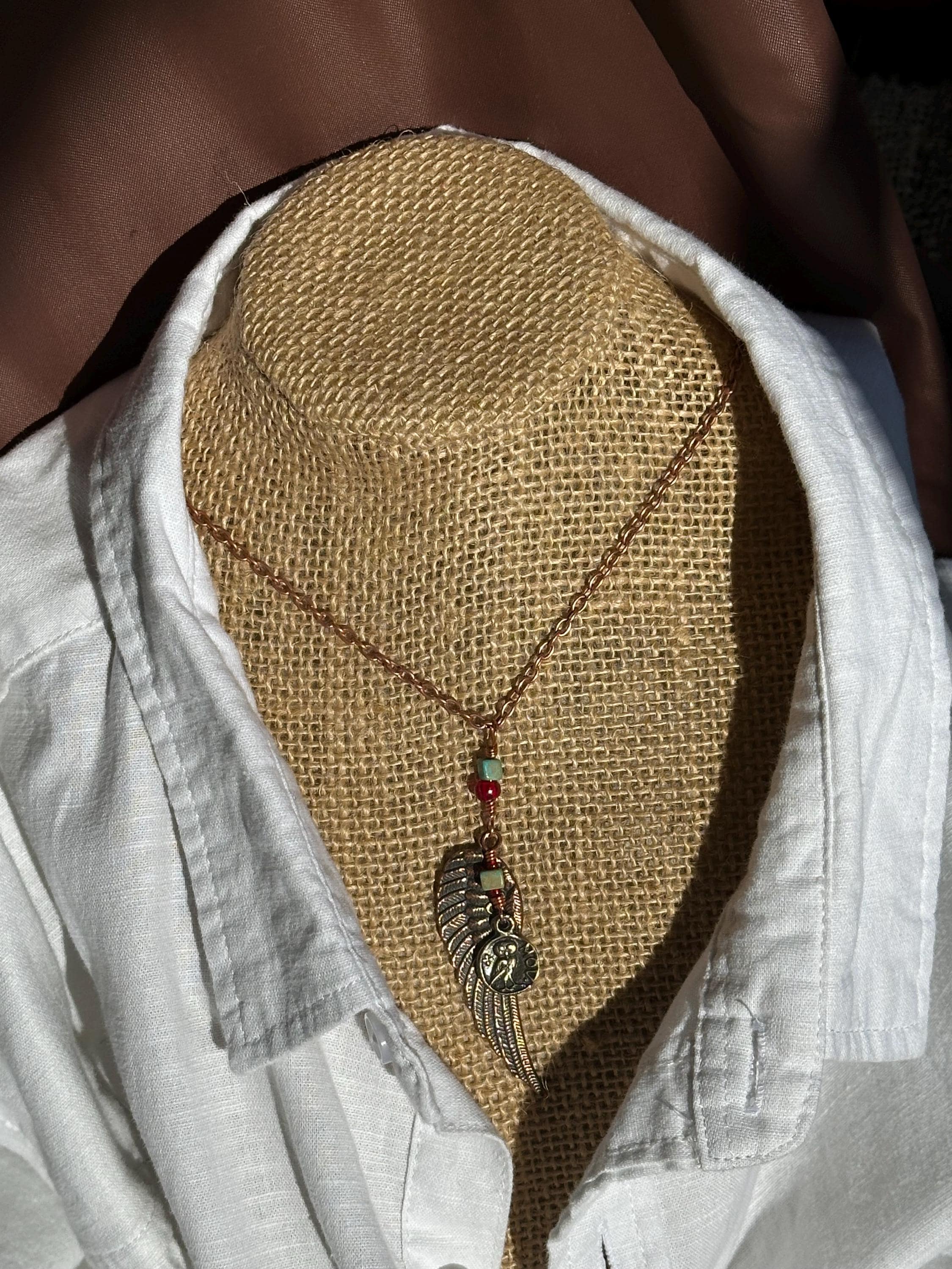 Red Copper Wing and Owl of Athena Coin Chain Necklace - Etsy