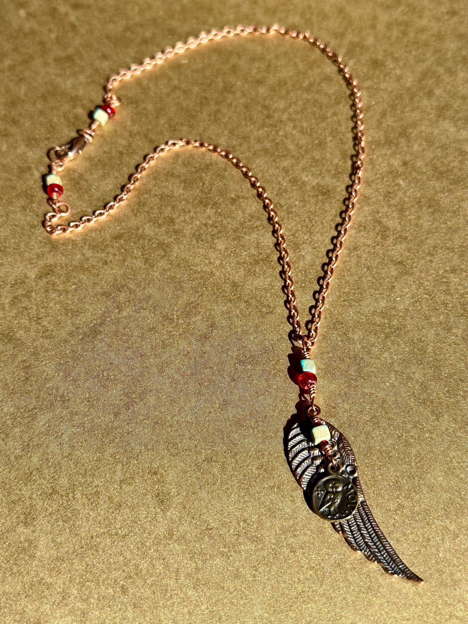 Red Copper Wing and Owl of Athena Coin Chain Necklace - Etsy
